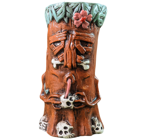 Tiki Tree God - Wooden Tiki Hut - Pink Flower Edition - The Search For Tiki
