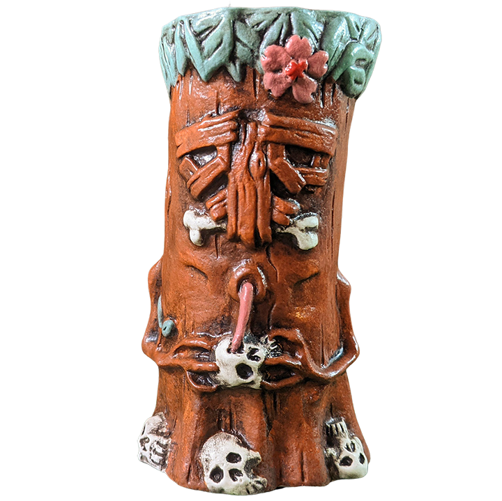 Tiki Tree God - Wooden Tiki Hut - Pink Flower Edition - The Search For Tiki